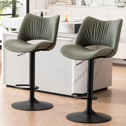 Modern Bar Stools Set of 2, Olive Green PU Leather Upholstered ...
