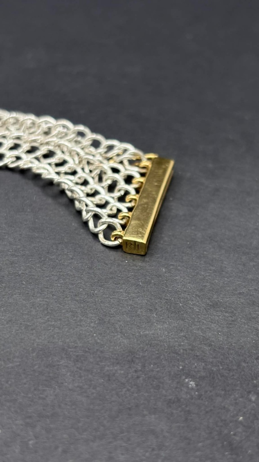 RLL Ralph Lauren Statement Chain Mesh Bracelet Silver Gold Tone Bold 7. ...