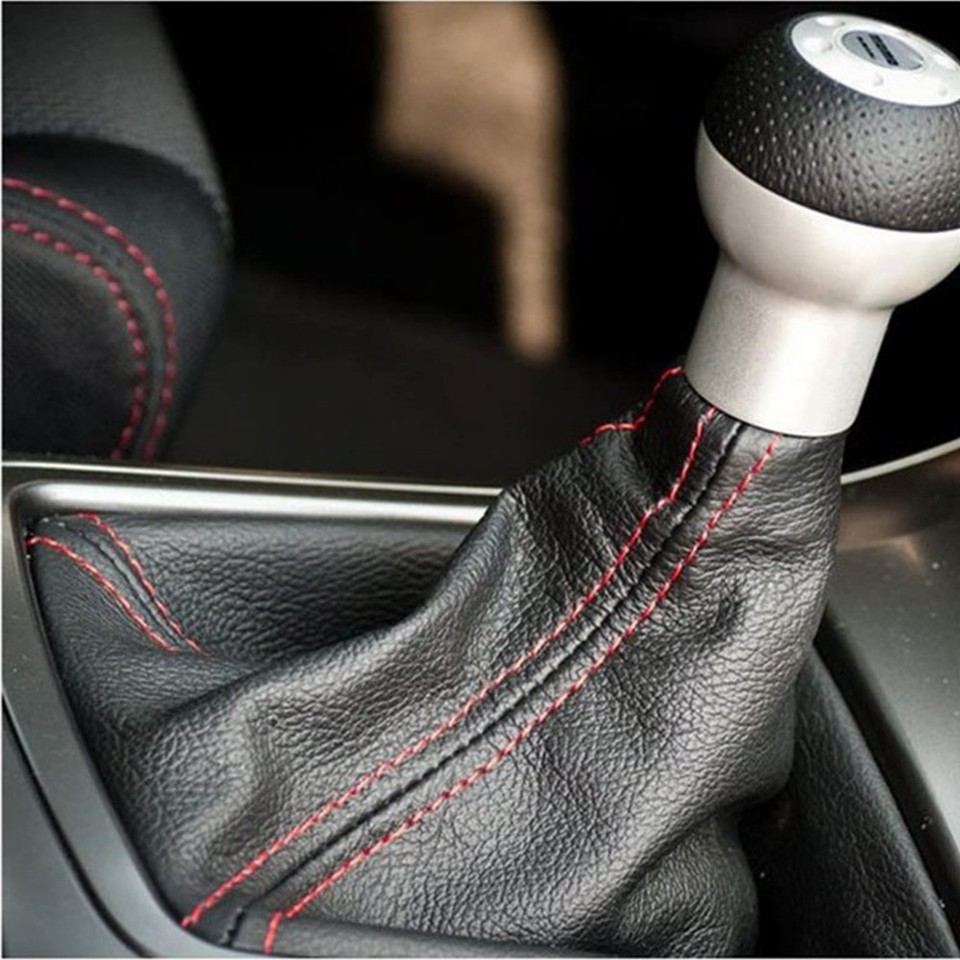 Black PVC Manual Stitch Red Auto Car Shift Gear Knob Shifter Boot Cover ...