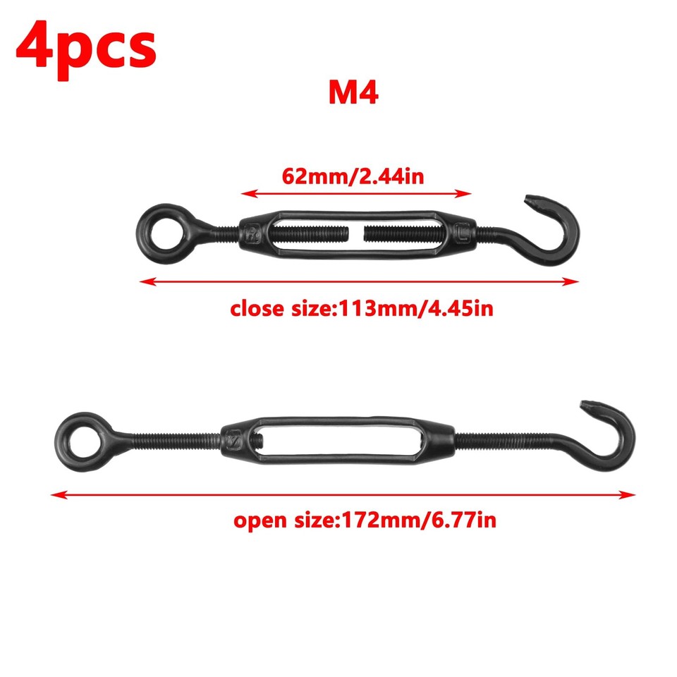 4Pcs M4 Hook And Eye Turnbuckle Stainless Steel 304 Wire Rope Tension ...