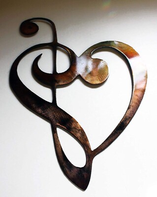 Music Heart Note - Musical Clef Copper and Bronzed 13 3/4" tall Metal ...