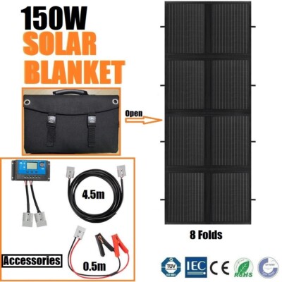 150W 12V FOLDING MONO SOLAR BLANKET FLEXIBLE SOLAR PANEL BATTERY ...