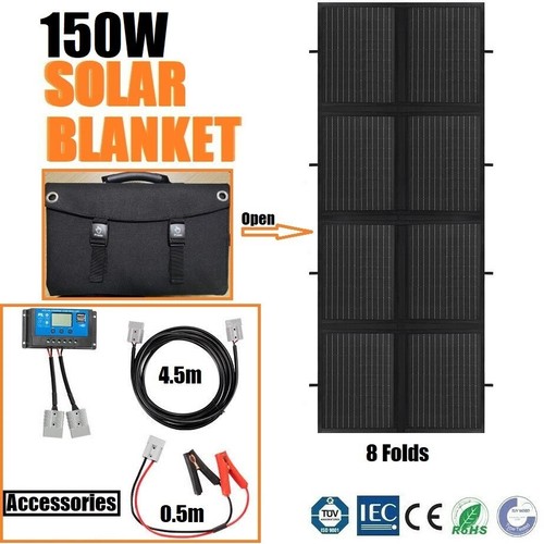 150W 12V FOLDING MONO SOLAR BLANKET FLEXIBLE SOLAR PANEL BATTERY ...