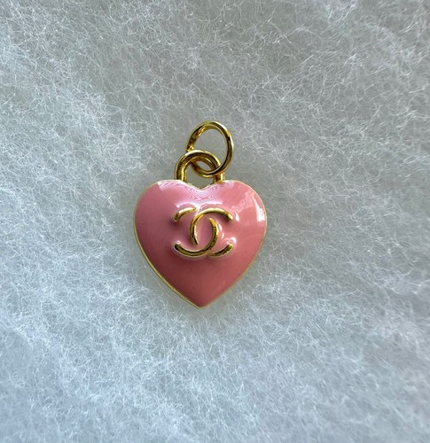 Pink and Gold Chanel Zipper Pull Heart Enamel Button Charm 15mm Stamped ...