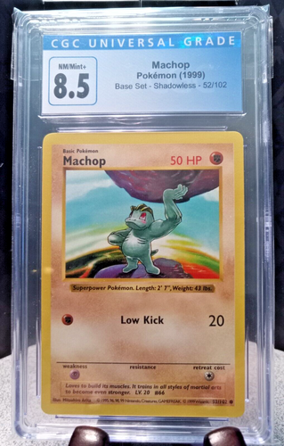 Machop #52/102 Shadowless 1999 Pokemon Base Set WotC CGC 8.5 NM/Mint+ ...