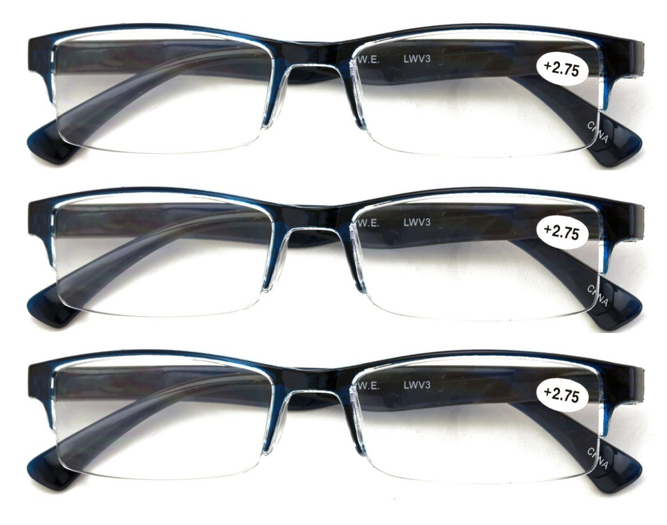 3 Pairs Lightweight Rectangular Unisex Readers Spring Hinge slim ...