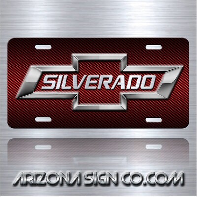 CHEVY SILVERADO LICENSE PLATE TAG SIMULATED RED SILVER CARBON FIBER ...