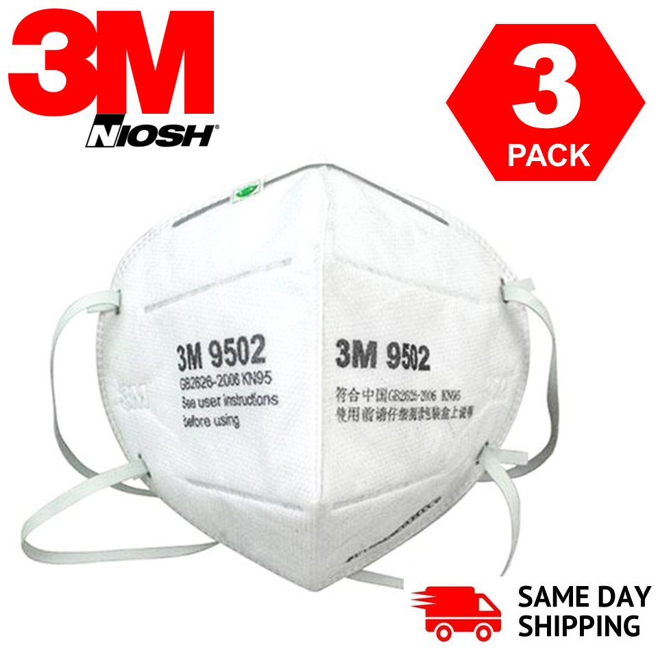 3 PACK: 3M 9502+ N95 Disposable Face Mask Cover NIOSH approved: KN95 ...