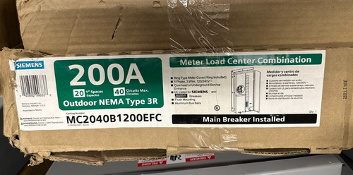 Siemens MC2040B1200EFC Combo Meter Load Center 200 A 20 Spc 40 Cir ...
