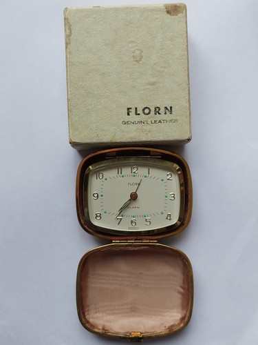 Vintage Florn #71 Travel Alarm Clock Genuine Leather 7 Jewels +Original ...