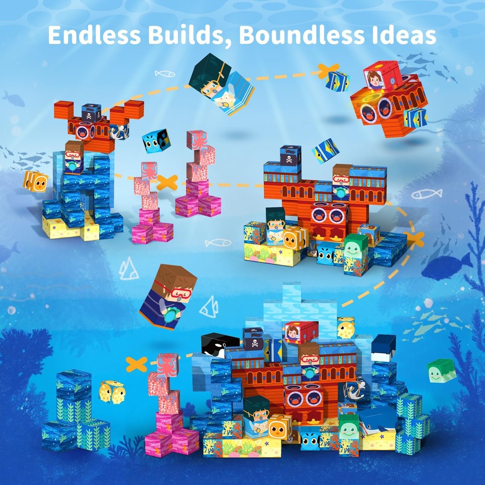 VNLINA 154Pcs Magnetic Building Blocks for Kids STEM Montessori Cubes ...