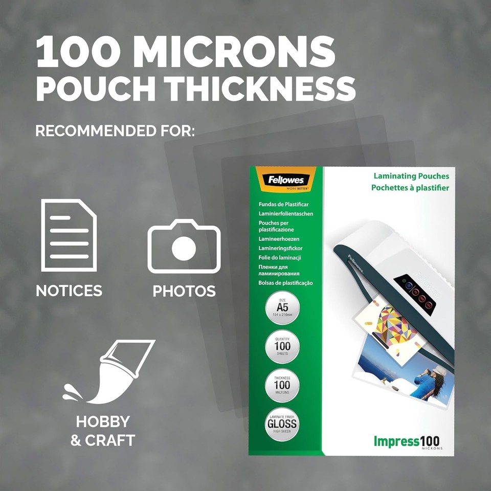 Fellowes Impress 53510 Laminating Pouch DIN A5 / 100 Microns (Pack of ...