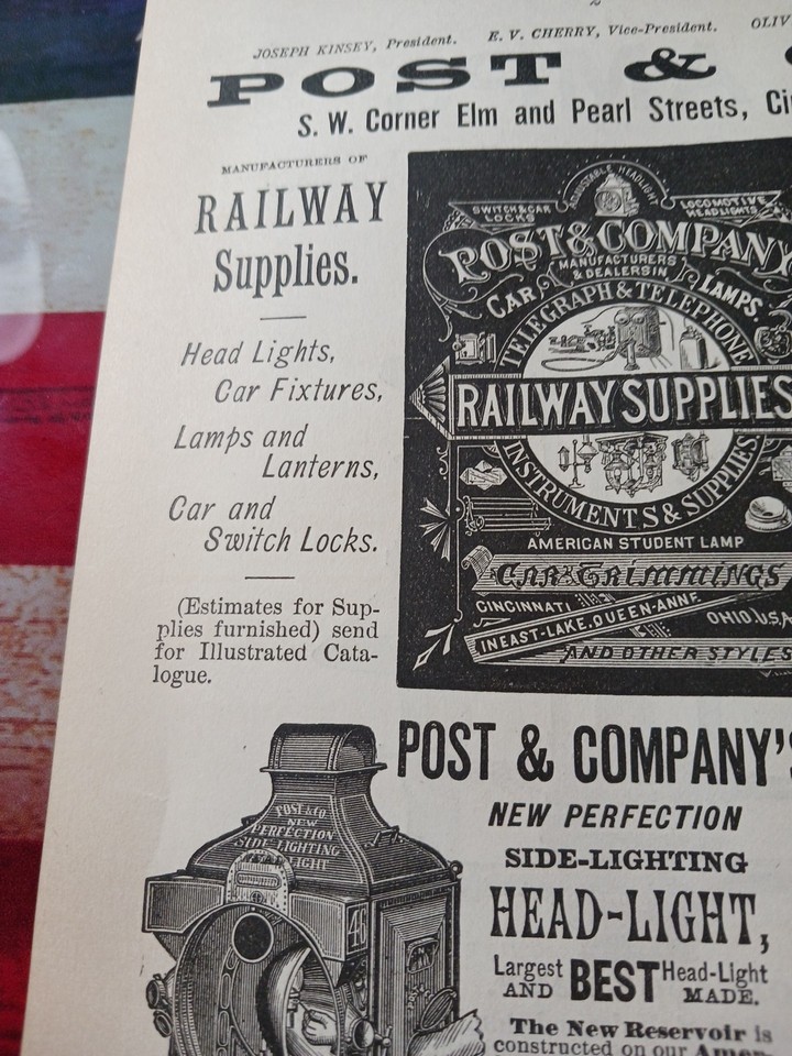 ~1884 Print Ad POST & COMPANY Cincinnati OH Railroad Supplies Head ...