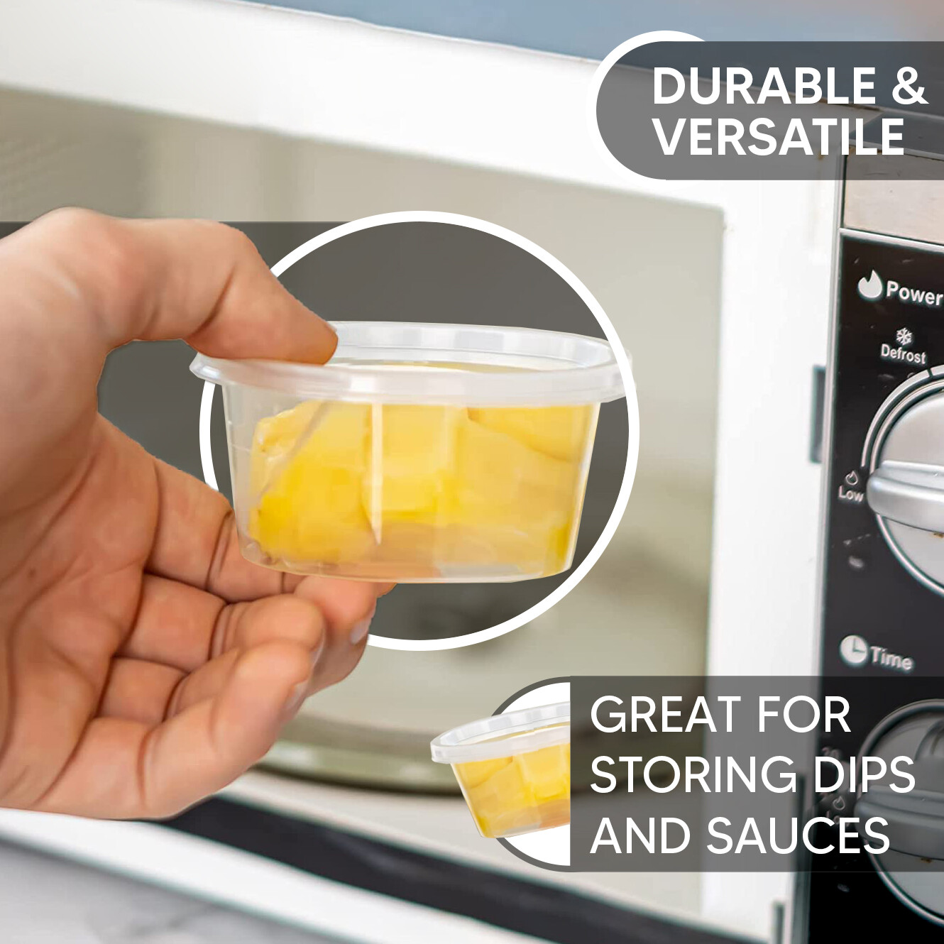 Round Food Containers Plastic Clear Storage Tubs with Lids Deli Pots ...