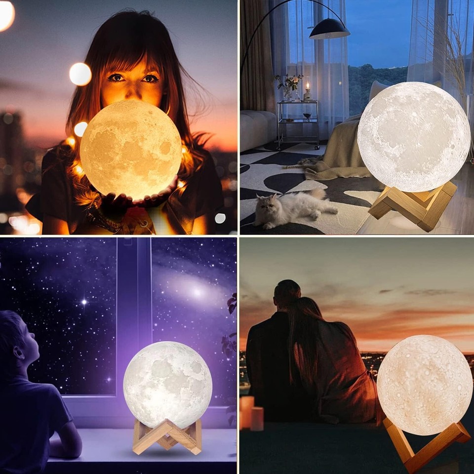 3D Printing Moon Lamp Moonlight USB LED Night Lunar Light Touch Color ...