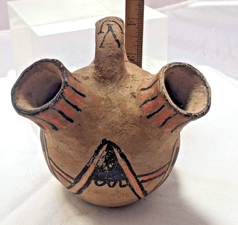 Mojave Yuma Pottery Bowl Jug Native American 2 spouts Handle painted ...