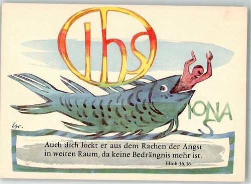 39835625 - IHS Fisch Psalm sign. Griebel Fritz Scherenschnitt Farbig ...