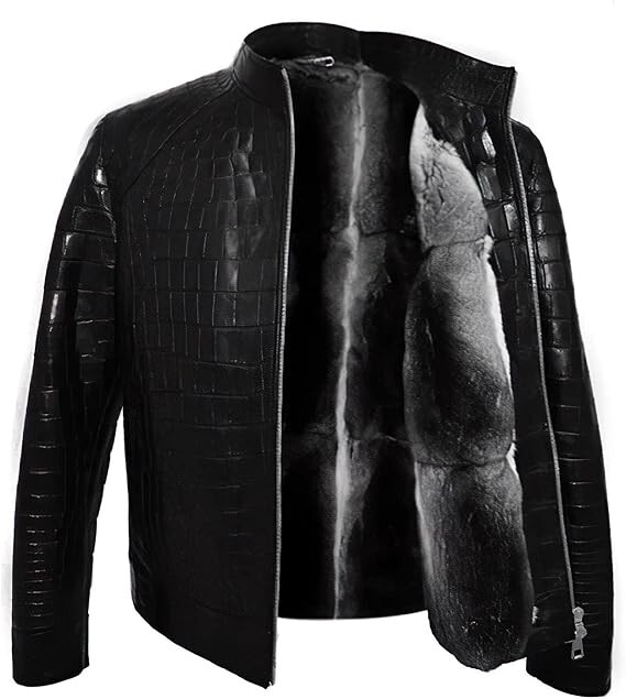 Men's Black Alligator Leather Jacket Cowhide Crocodile Embossed X-Large ...