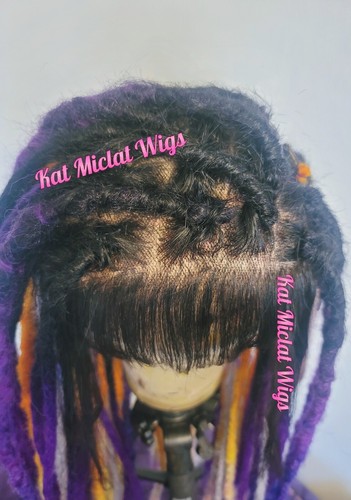 Black To Purple Ombre Long Dreadlocks Colorful Lace Closure Wig With V ...