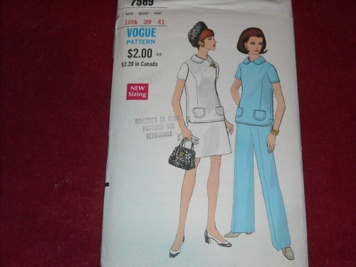 🌻 1968 VOGUE #7589 - LADIES CUTE RETRO TOP w/TABS - SKIRT & PANTS ...
