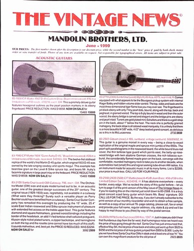 MANDOLIN BROS STATEN ISLAND NY THE VINTAGE NEWS JUNE 1999 GIBSON MARTIN ...