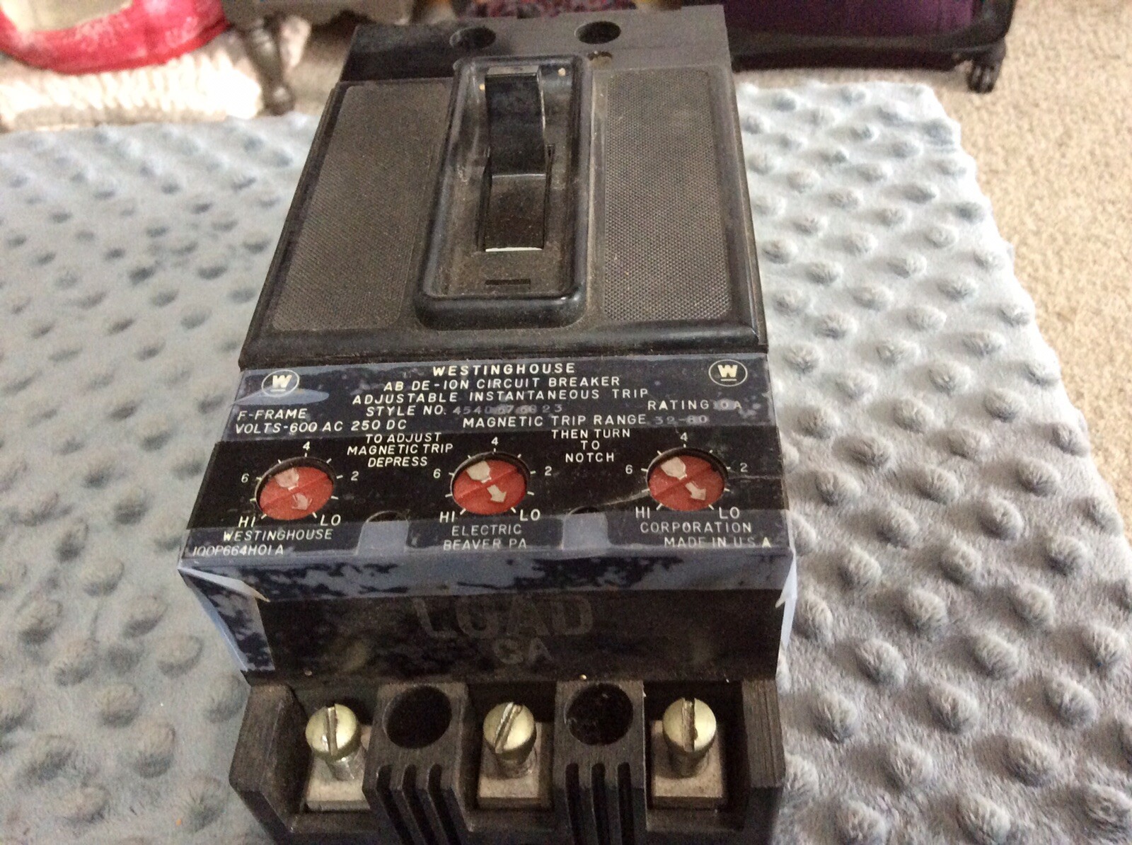 Westinghouse AB DE-ION 3 Pole Adjustable Trip Breaker 600VAC 250VDC 10A ...