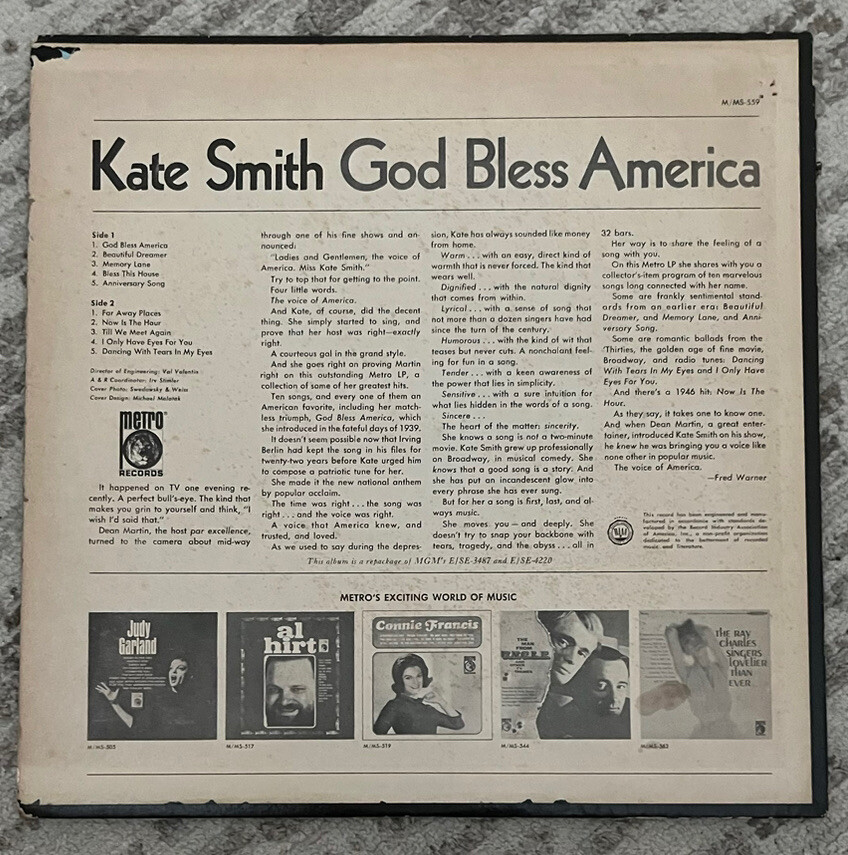 Kate Smith “God Bless America” Vinyl LP MGM Records M-559 | eBay