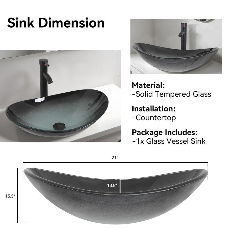 Modern Bathroom Vessel Sink Combo Vanity Basin Bowl Ceramic Glass ...