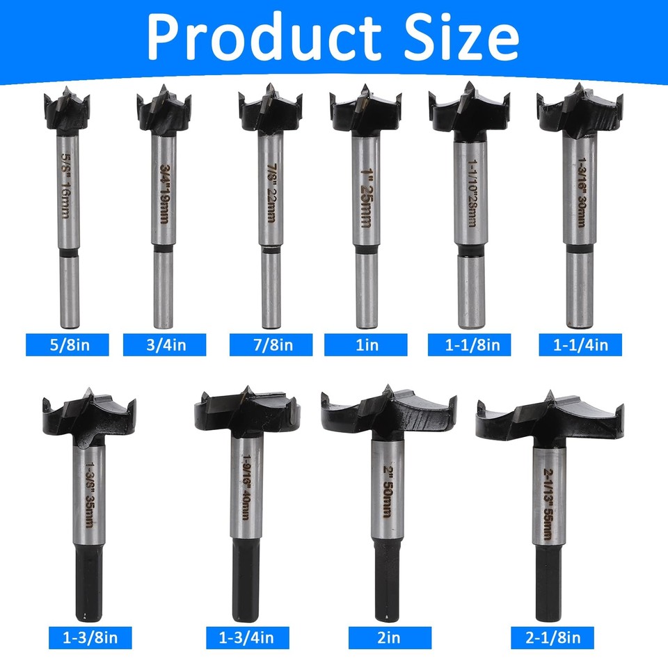 Forstner Bit Set, 10-Piece Forstner Bits for Woodworking, Carbide ...