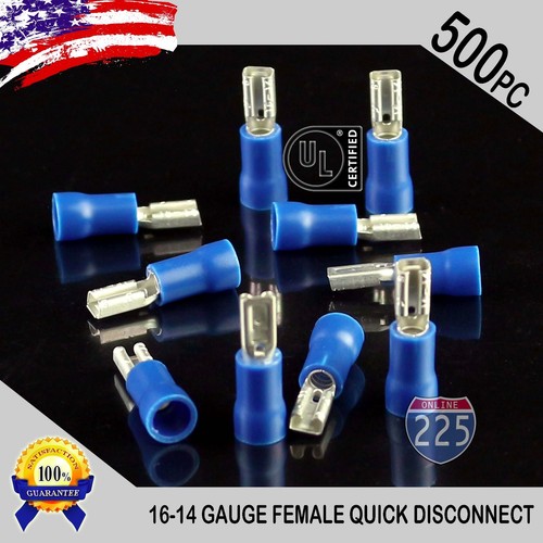 500 Pack 16-14 Gauge Female Quick Disconnect Blue Vinyl Crimp Terminals ...