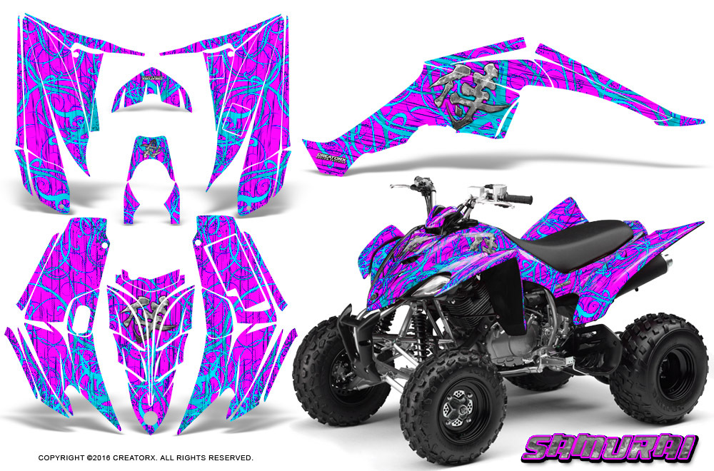 YAMAHA RAPTOR 350 GRAPHICS KIT CREATORX DECALS STICKERS SAMURAI BLUEICE ...