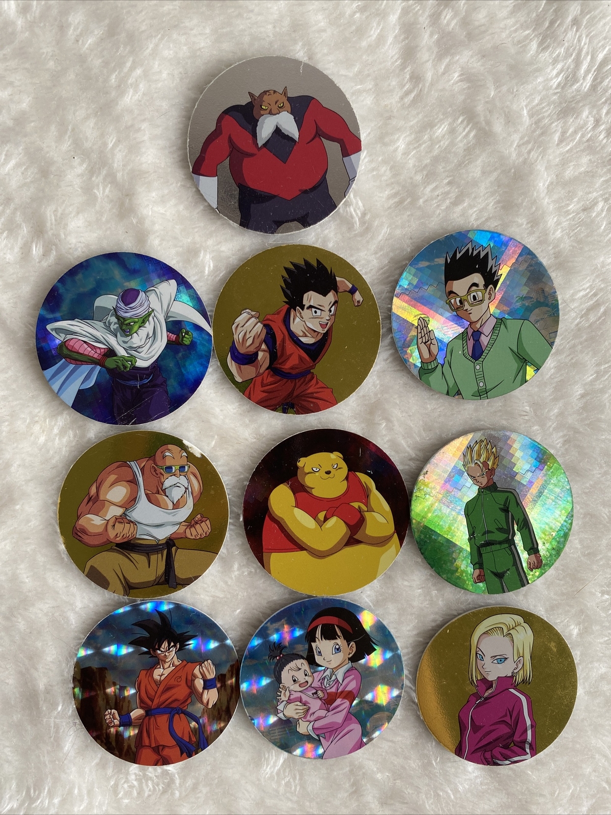 Lot of 10 HOLOGRAPHIC Gold Silver TAZOS DRAGON BALL SUPER SABRITAS ...