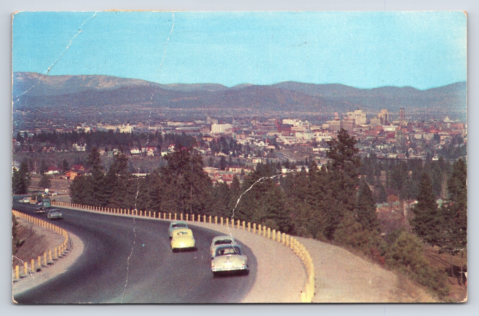 Postcard West Sunset Entrance Old Cars Highway Spokane Washington ...