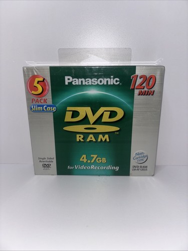 New! 5-Pack Panasonic DVD-RAM 4.7 GB 120 Min Blank Recordable DVD Slim ...