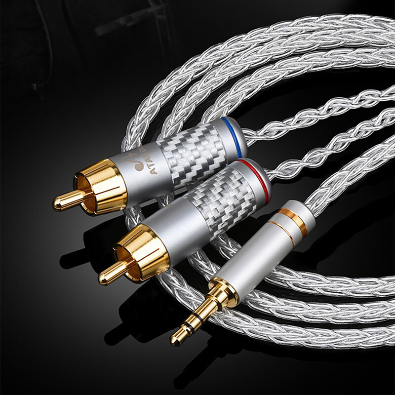 sterling silver 3.5mm Jack to 2RCA Male Audio Cable Splitter Aux ...