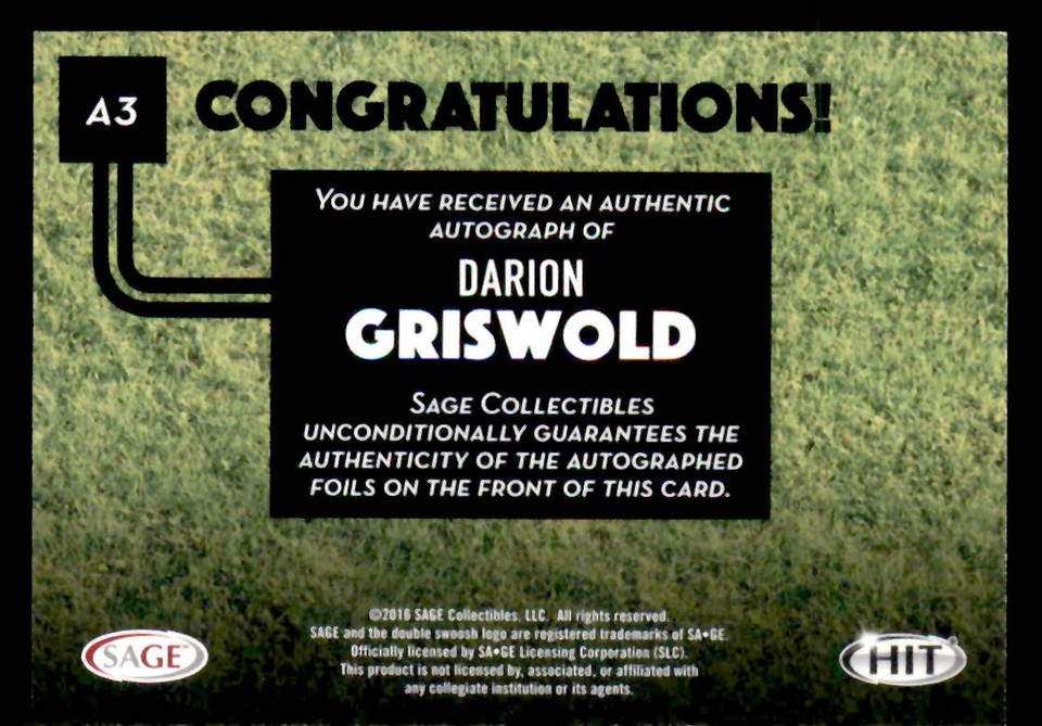2016 SAGE HIT #A3 Darion Griswald AUTO Arkansas State Red Wolves | eBay