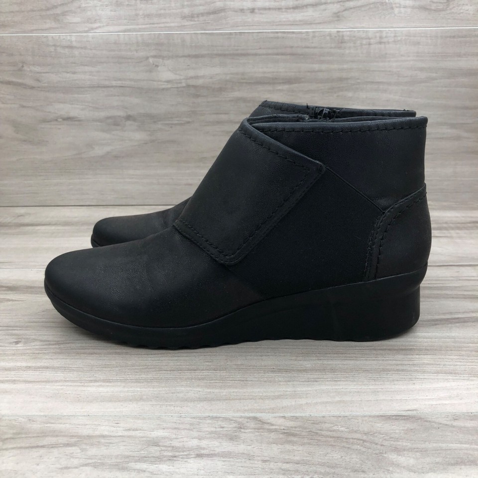 Clarks Wedge Booties Womens 8M Cloudsteppers Black Leather Zip Ankle ...