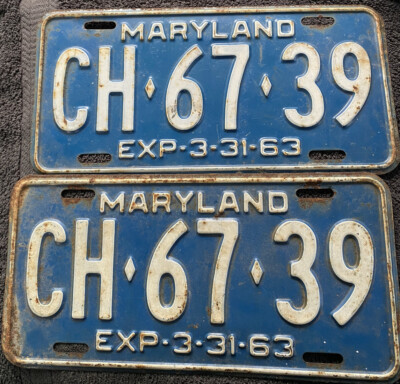 1963 maryland matching license plates CH-6739 | eBay