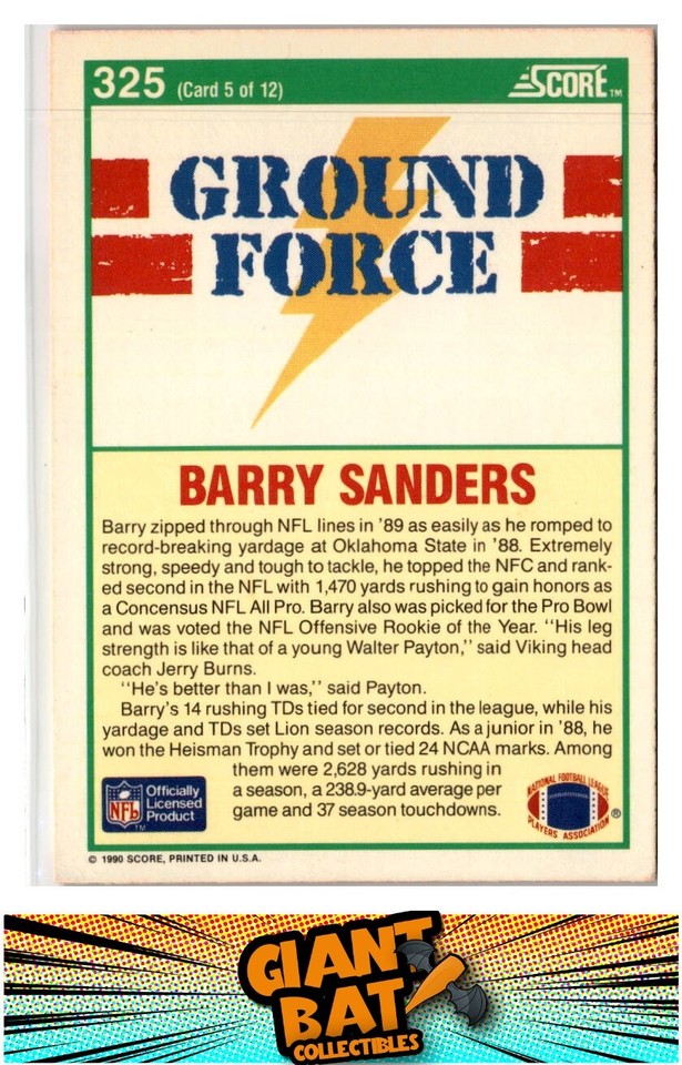1990 Score #325 Barry Sanders Ground Force | eBay