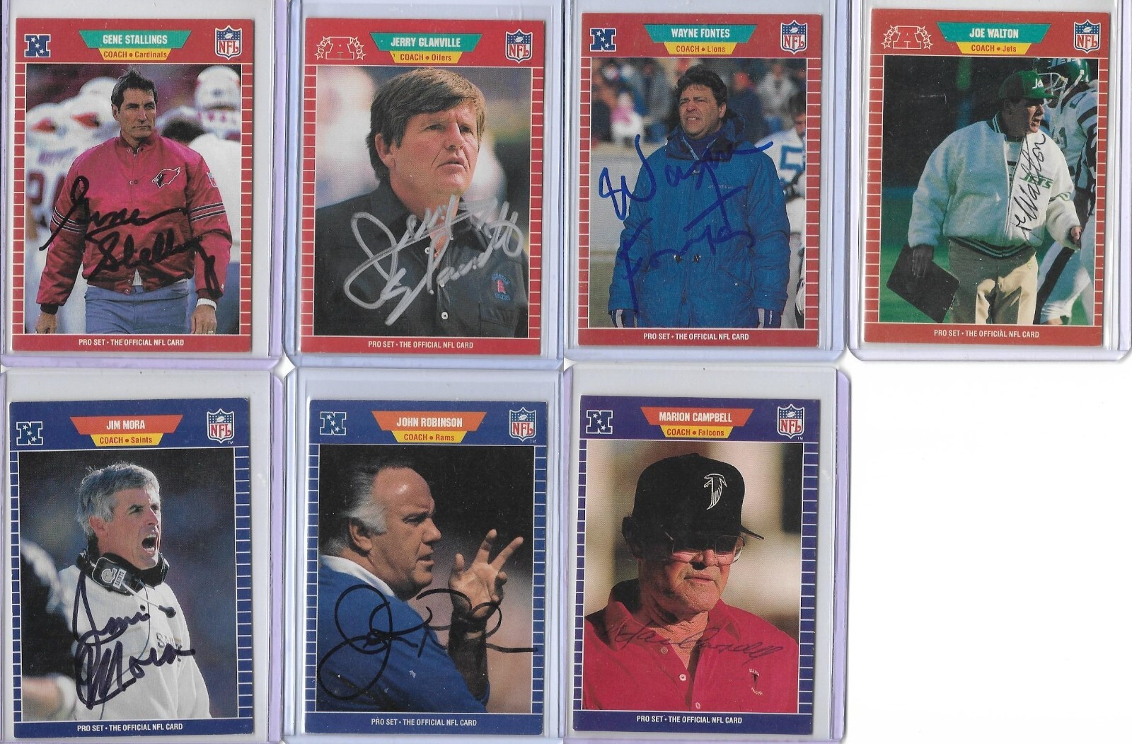 1989 Pro Set Autographed Coach Lot of 7 Cards Signed NFL Coaches Some ...