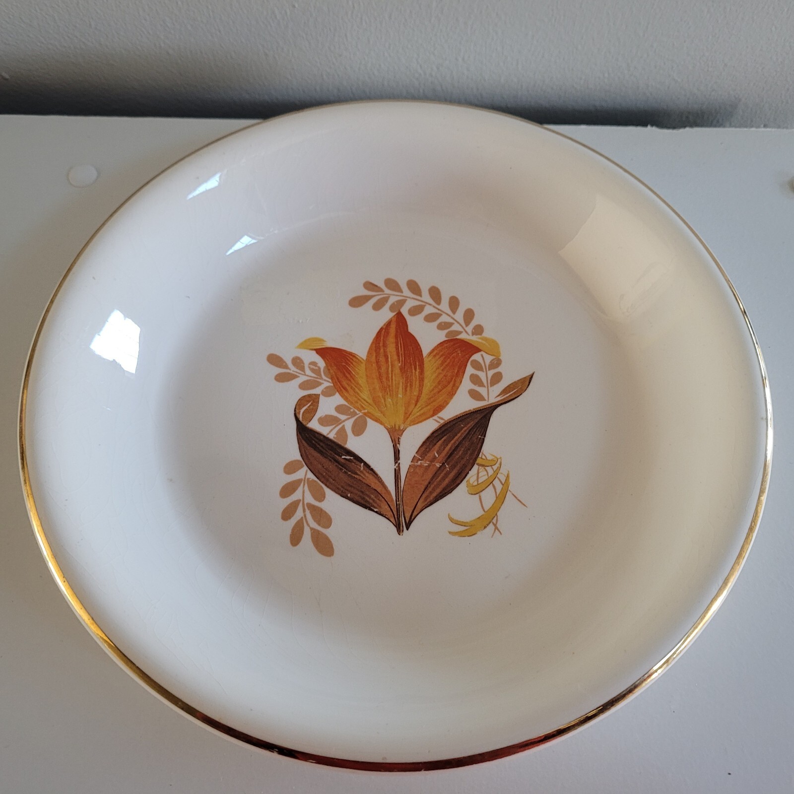 Vintage Harker BakeRite Modern Orange Tulip Bowl 22k Gold USA Floral | eBay