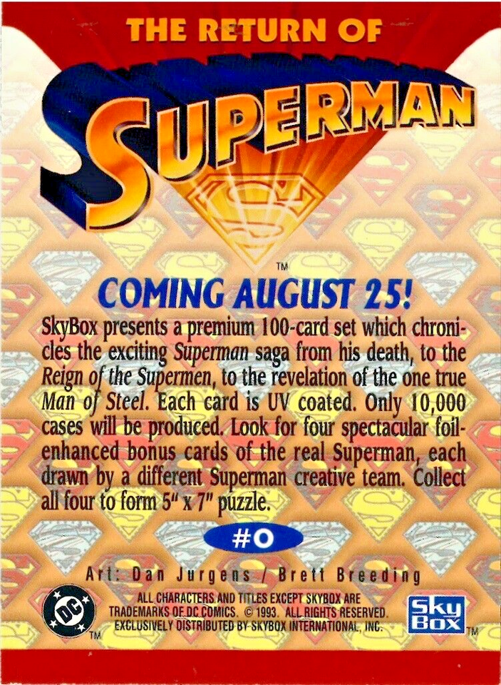 1993 Skybox DC Comics The Return Of Superman Promo Prototype Card #0 | eBay