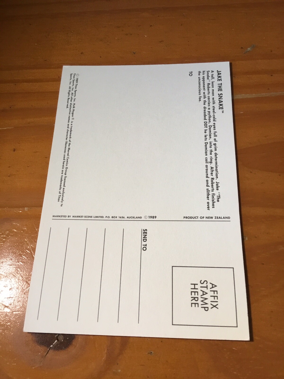 1989 Super Stars Of Wrestling Jake The Snake Roberts WWF Postcard Titan ...