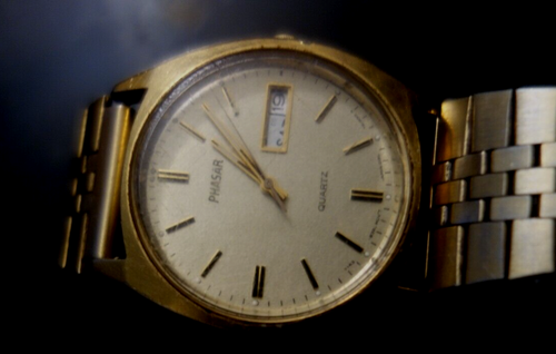 Phasar Gold Tone Quartz Analog Men's Watch New Battery WITH DOUBLE DATE ...