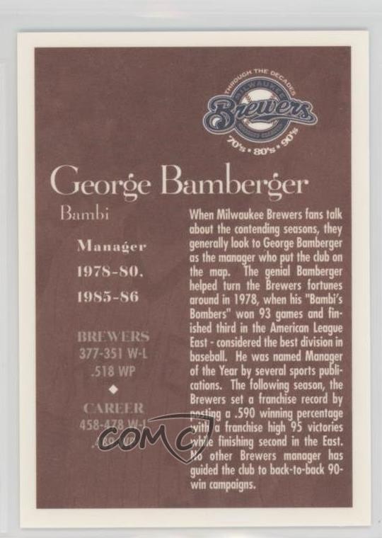 2000 Milwaukee Journal Sentinel Brewers All-Decades Team George ...