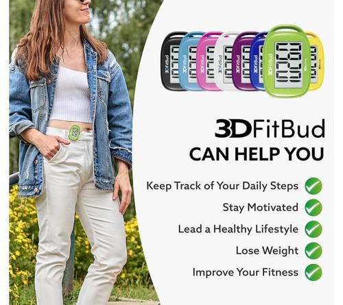 3DFitBud Simple Step Counter Walking 3D Pedometer w/ Clip & Lanyard ...