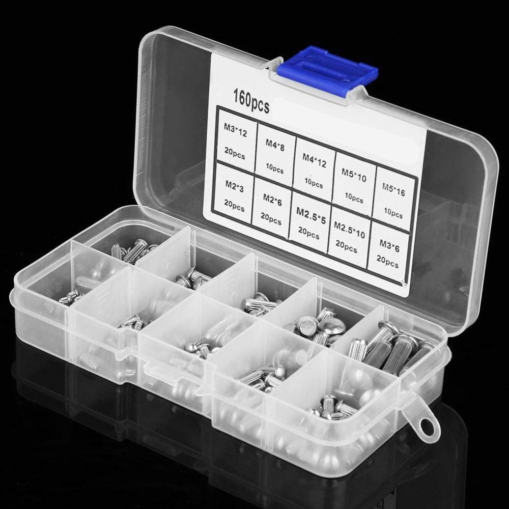 160pcs M2-M5 Solid Rivets 125x65x22mm Round Head Knurled Shank Rivet ...