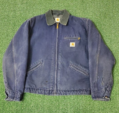 Vintage Carhartt Detroit Lined Jacket Faded Distressed Denim Blue XL ...