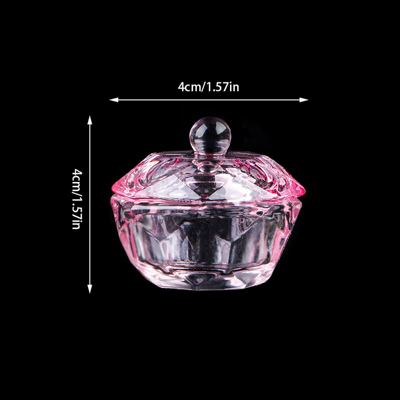 Pink Crystal Glass Container Geometric Nail Lid Cup Bowl Manicure ...