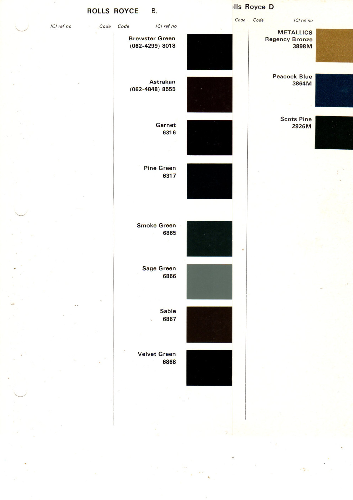 1953 1954 1955 1956 1957 1958 1959 TO 1975 ROLLS ROYCE PAINT CHIPS ICI ...